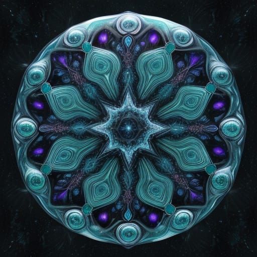 Cosmic Ice Mandala in Iridescent Colors - AI Art