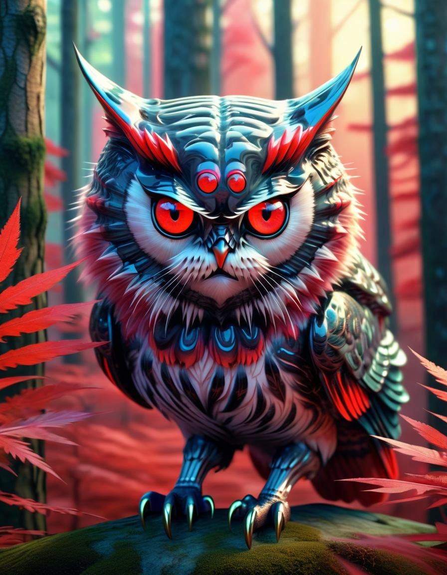Red eyed owl-kitty - AI Generated Artwork - NightCafe Creator