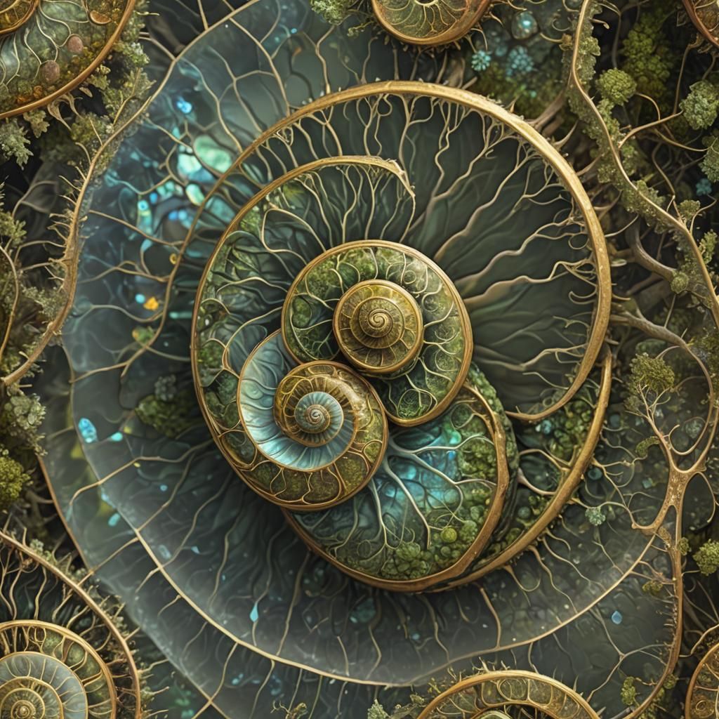 Snail shell with a fractal pattern, Fibonacci spiral. Delicate ...