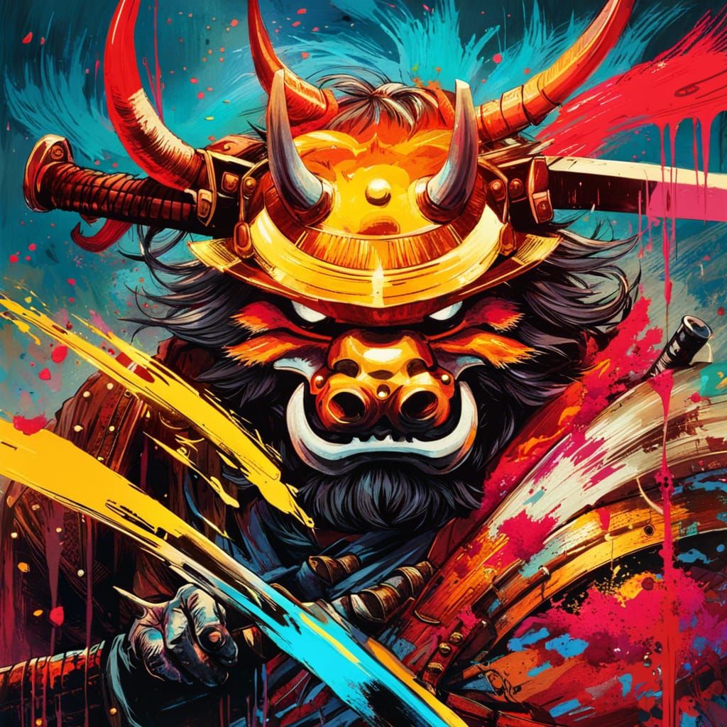 Evil Samurai - Surreal Samurai Portrait in Graphic Novel Sty...
