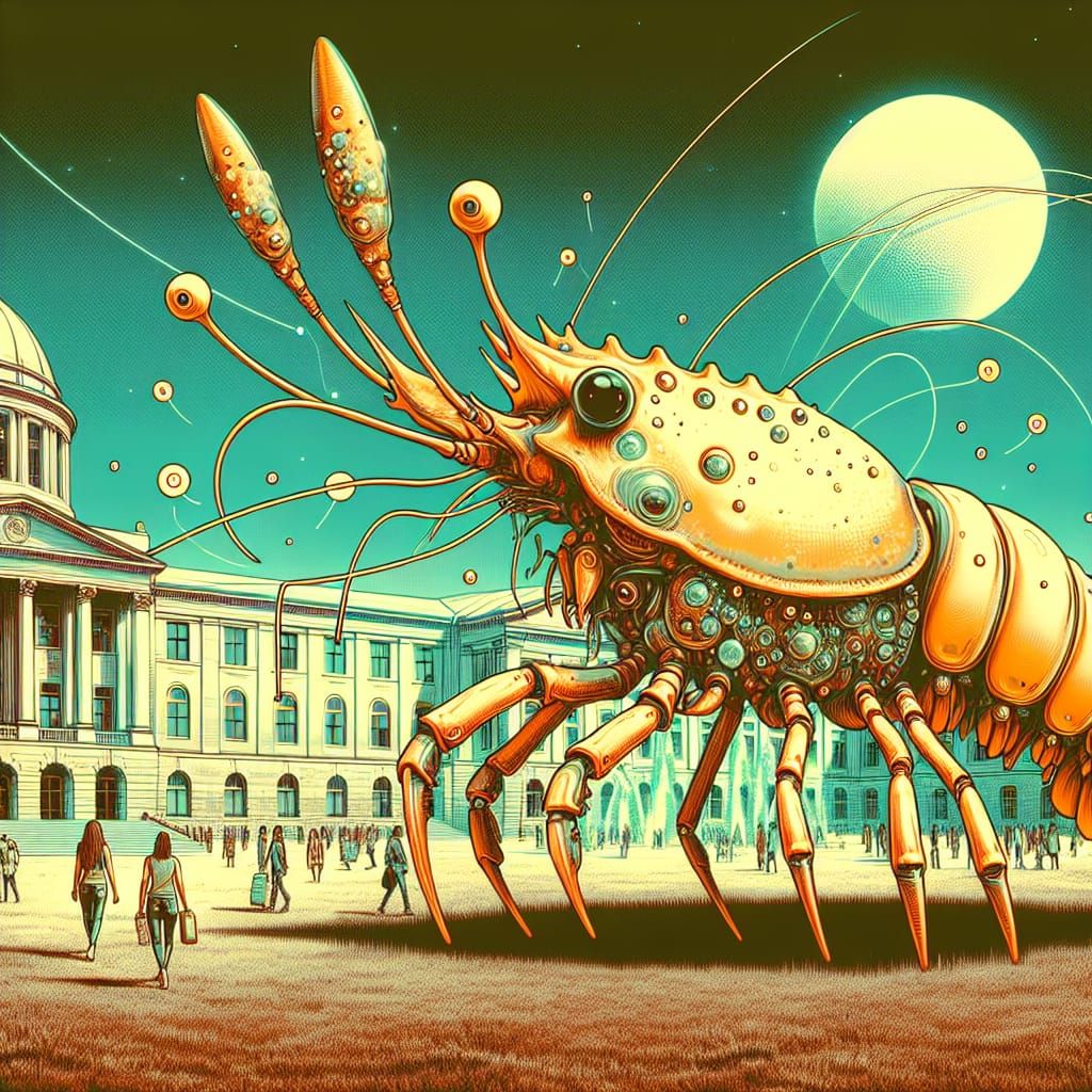 scifi illustration, lobster-like alien with yellow carapace, sensory ...