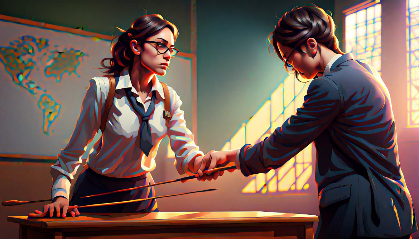 school teacher caning pupil , discipline Hyperrealistic, splash art ...