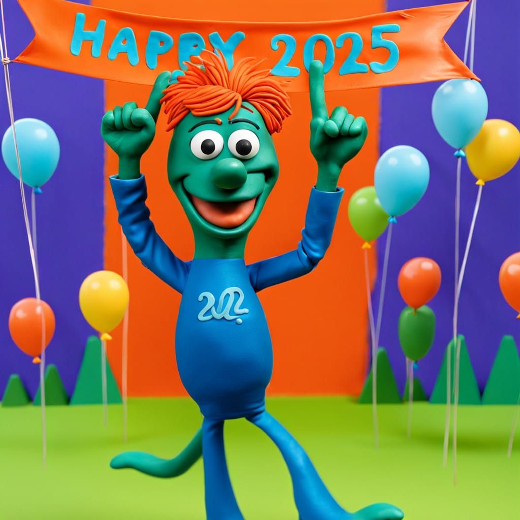 Whimsical Gumby Character Celebrates Happy 2025 in... - AI Art