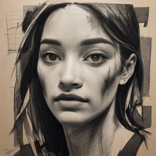 Moody Cubist Portrait in Charcoal and Pencil - AI Art