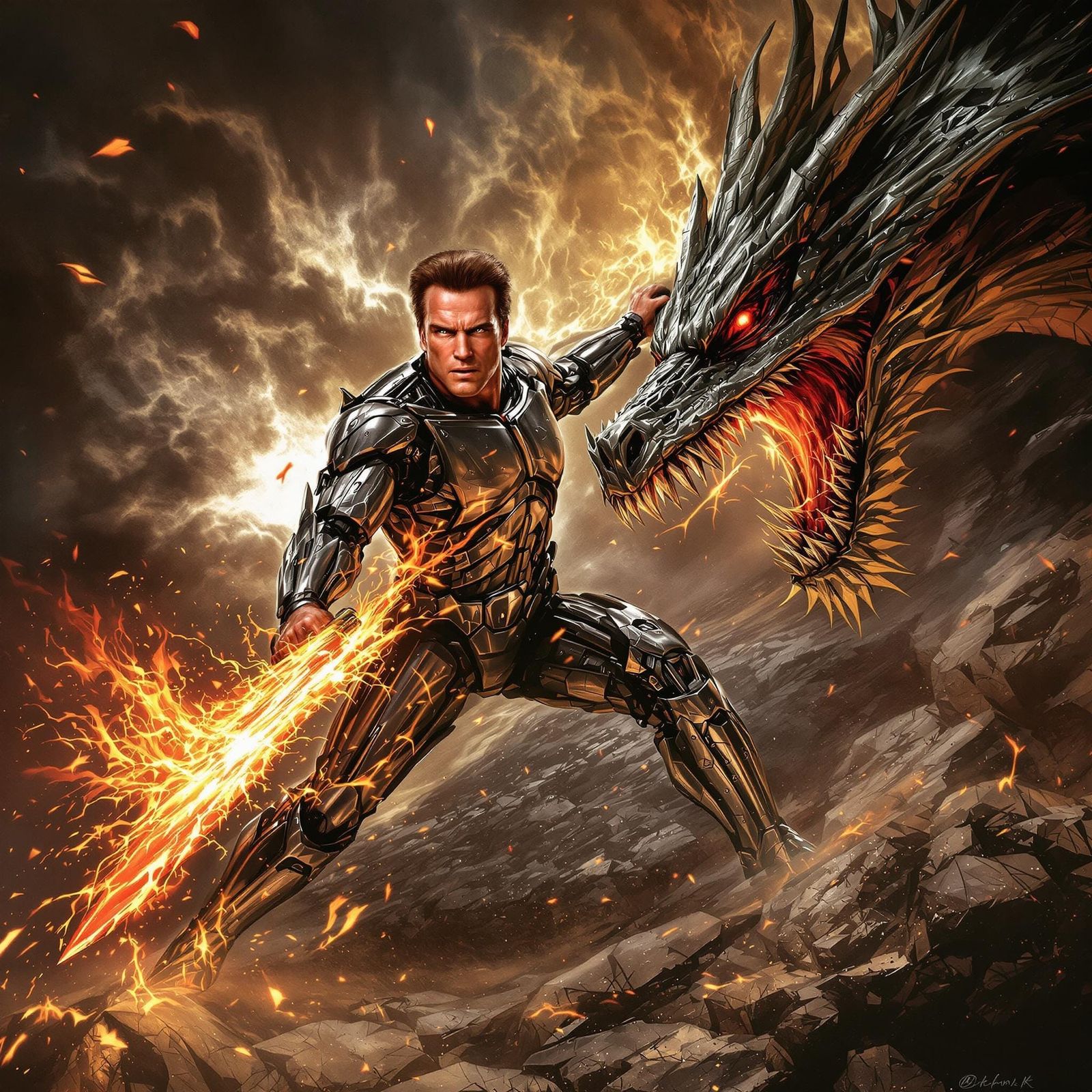 Photorealistic picture of Arnold Schwarzenegger as the Terminator in a ...