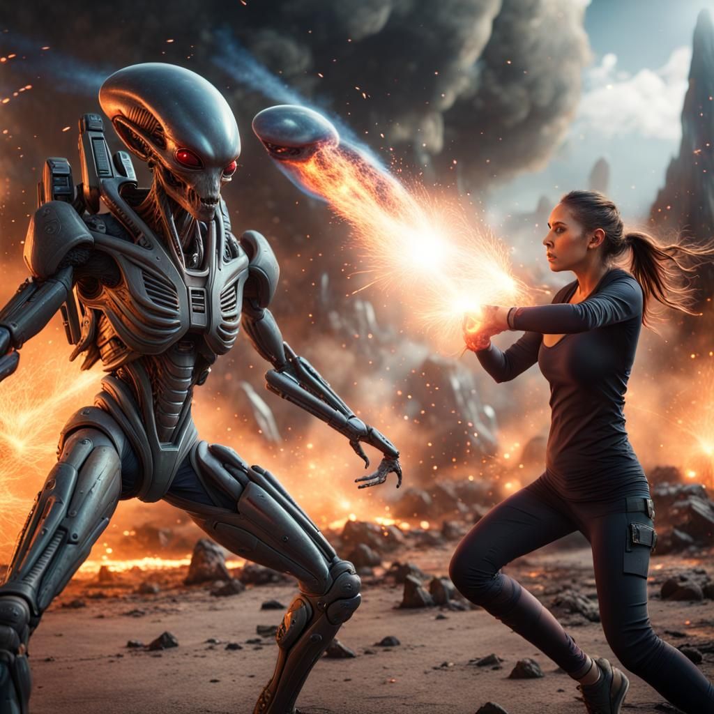 Woman alien fighter with ray blasts - AI Generated Artwork - NightCafe ...