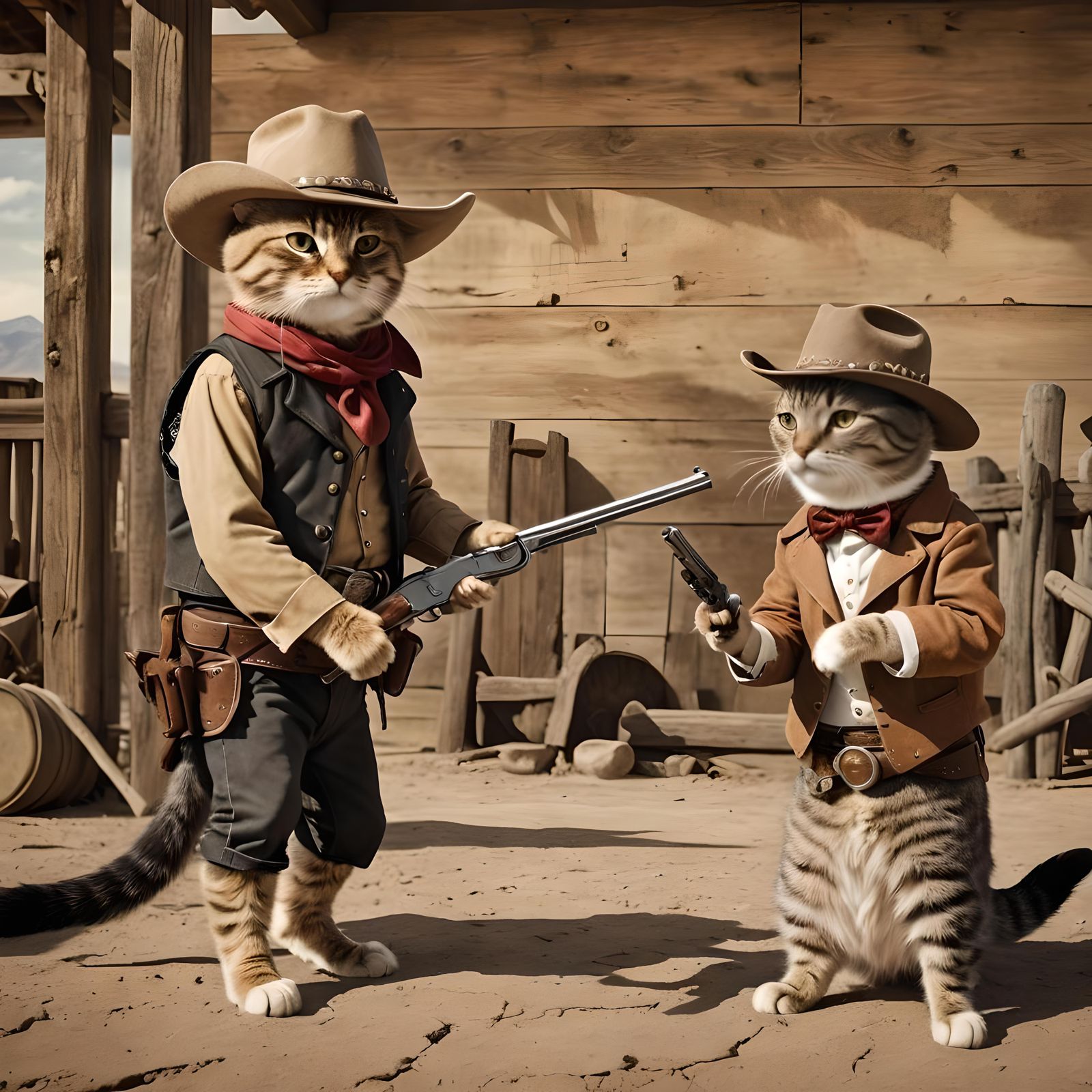 The Rootinest Tootinest Cat-Cowboys in the Wild West - AI Generated ...