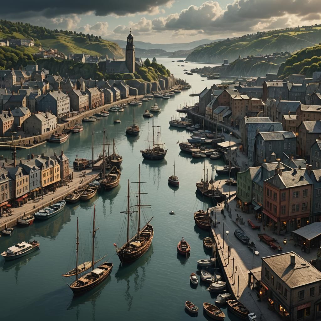 view of the harbor, boats in the harbour - AI Generated Artwork ...