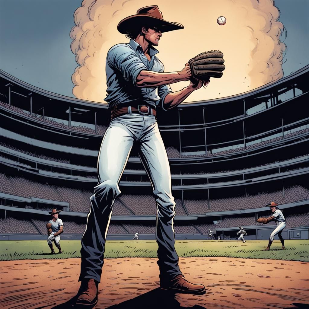 A cowboy pitching on a baseball game - AI Generated Artwork - NightCafe ...