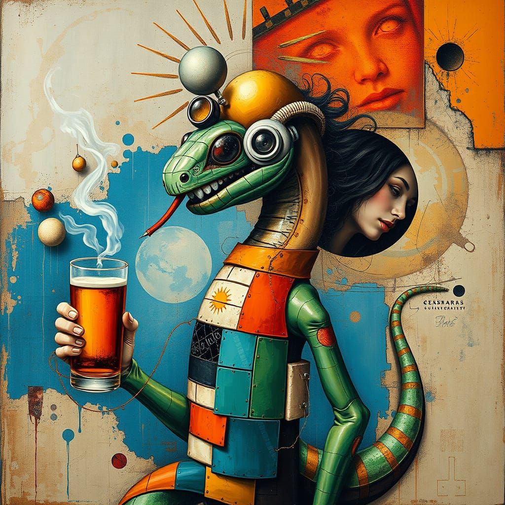 humanoid snake - Surreal Humanoid Snake in Neo-Impressioni...