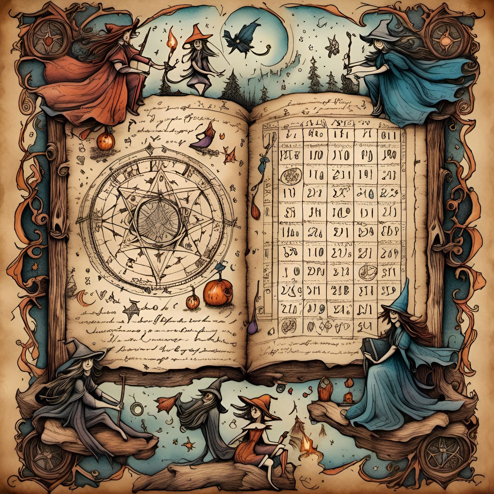Witches calendar - AI Generated Artwork - NightCafe Creator