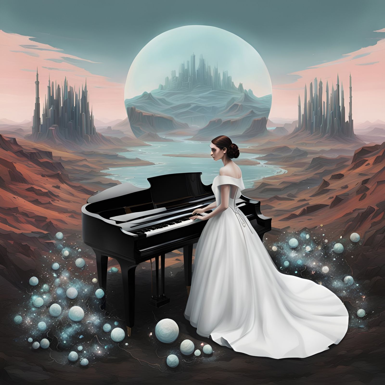 Becca marrying her synth, perfectly rendered surrealism - AI Generated ...
