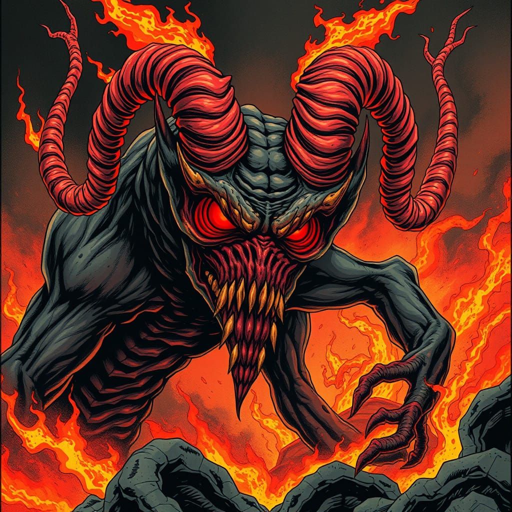 Grotesque Japanese Demon Unleashes Hellish Fury in... - AI Art