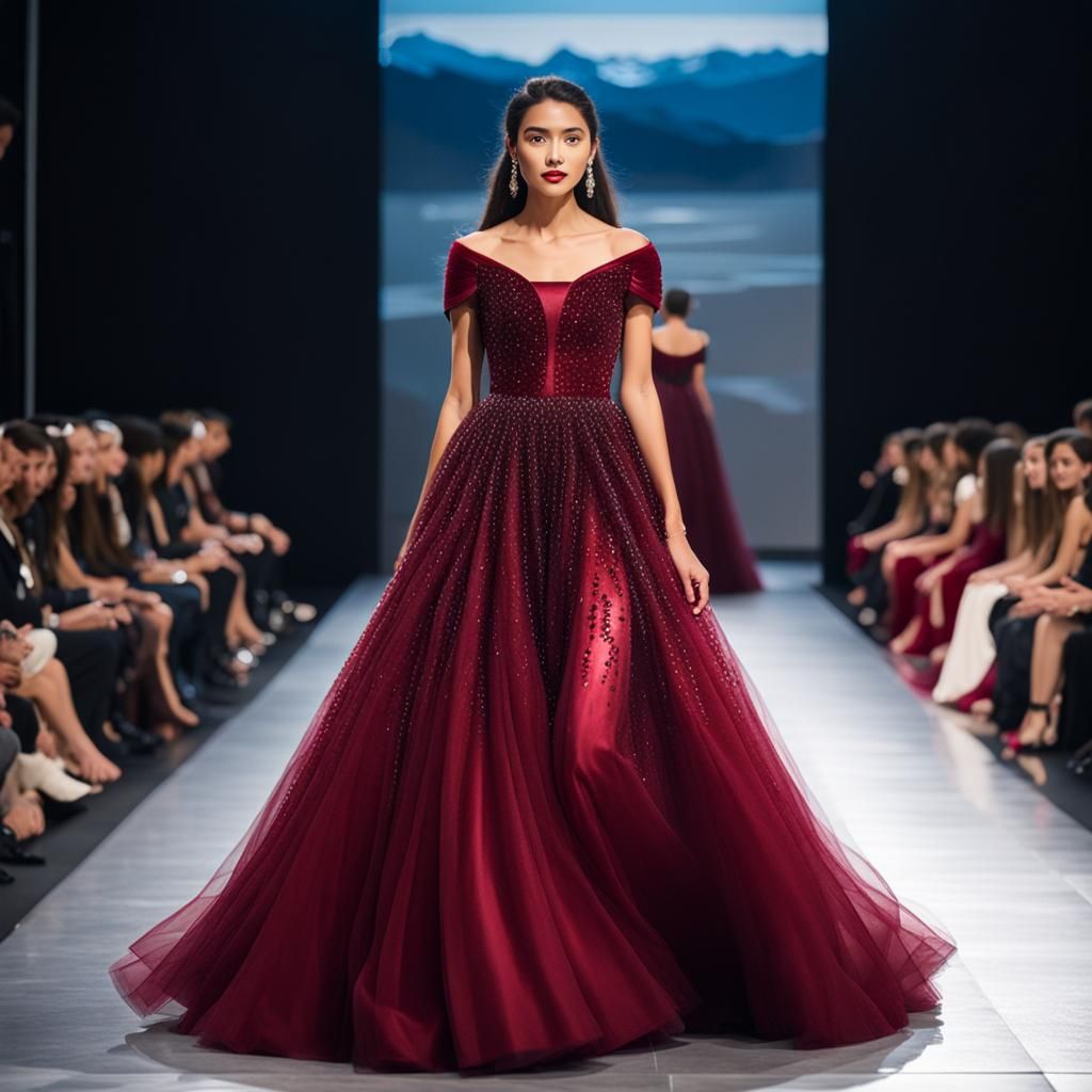 Deep Red Wide Evening Gown Realistic & Simple. Redone. - AI Generated Artwork - NightCafe Creator