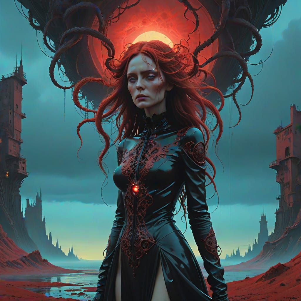 A statuesque gothic woman with an air of mystique, adorned in dark ...