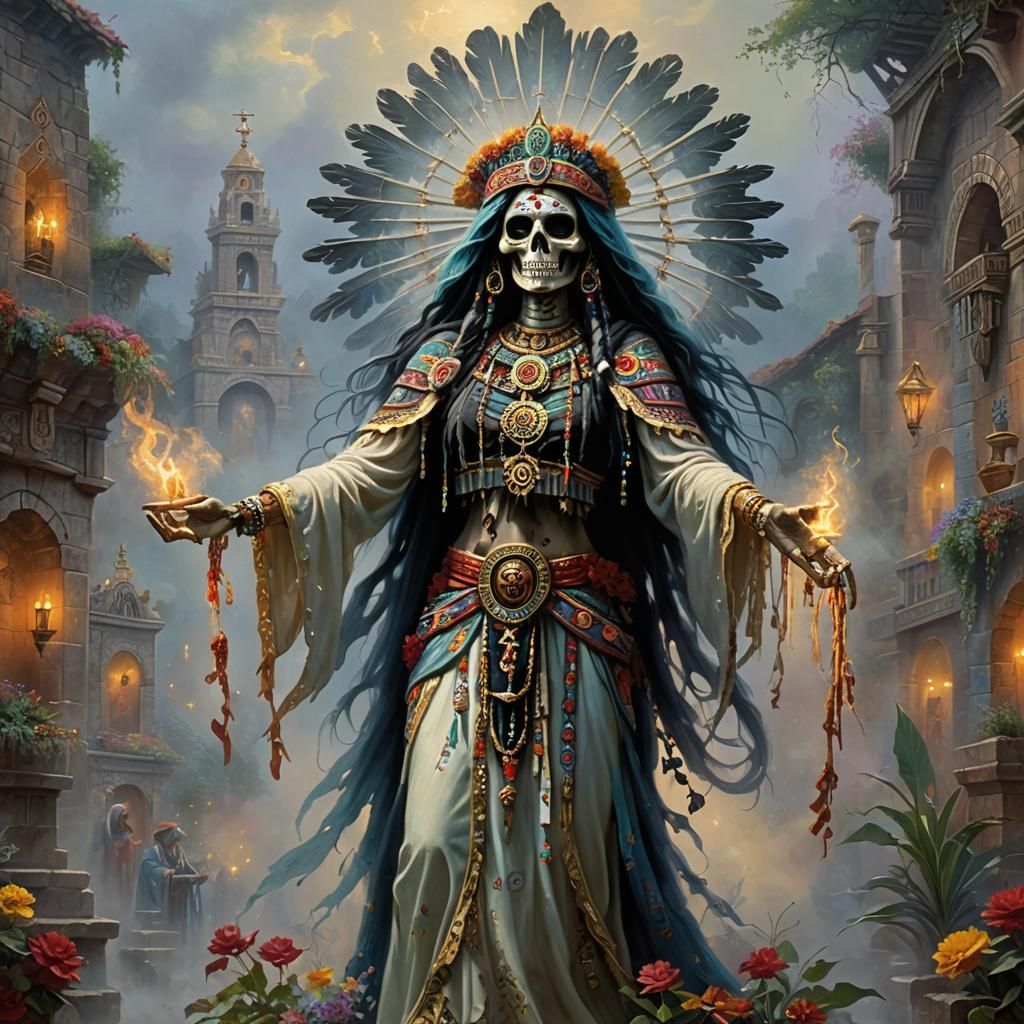 Aztec Santa Muerte Mexico - Ethereal Aztec Goddess in Mexica...
