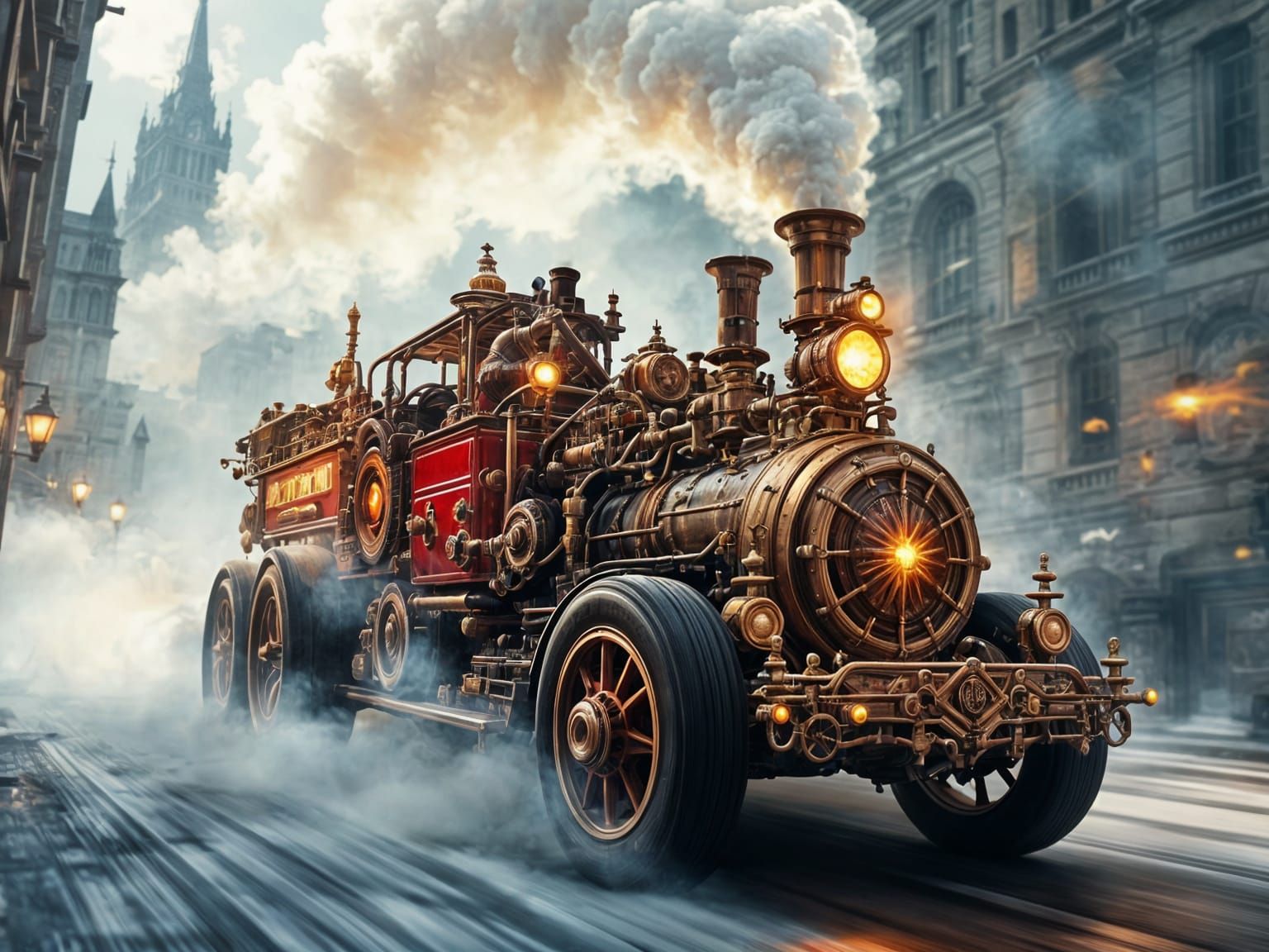 Steampunk Fire Engine - Steampunk Fire Engine in Intricate H...