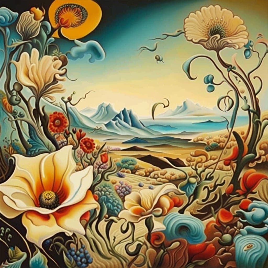 detailed floral landscape in the style of Salvador Dali - AI Generated ...