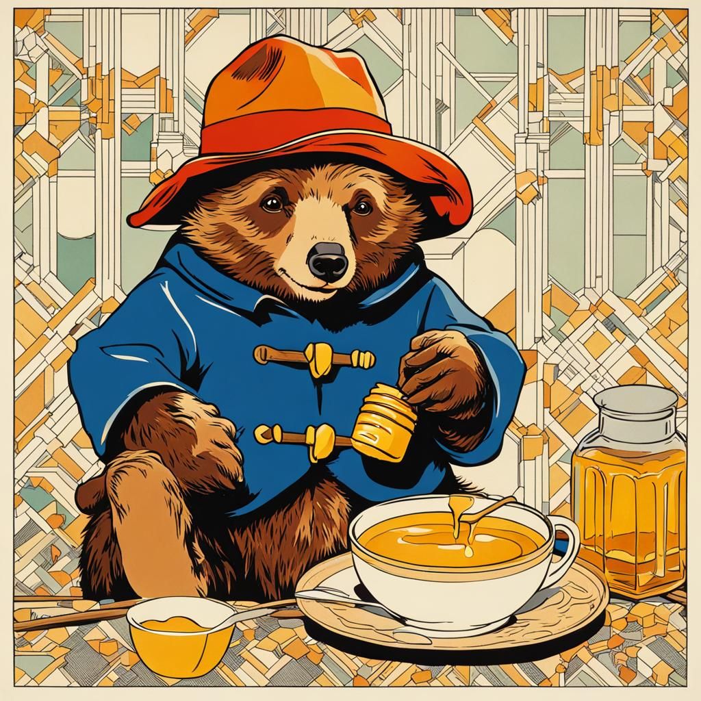 paddington bear eating honey - AI Generated Artwork - NightCafe Creator