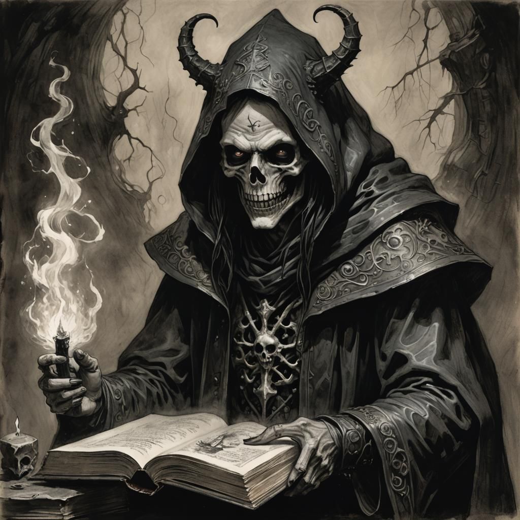 Blackened by souls of the damned, wicked sorcery engulfed by (evil:1.3) hides within this book ...