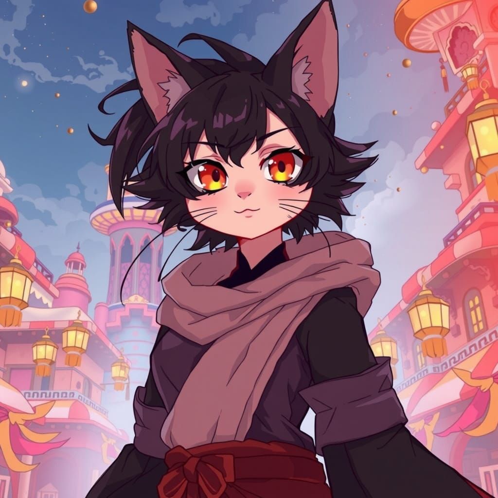 Anthro Cat Monk in Arabian City, Manga Style - AI Art