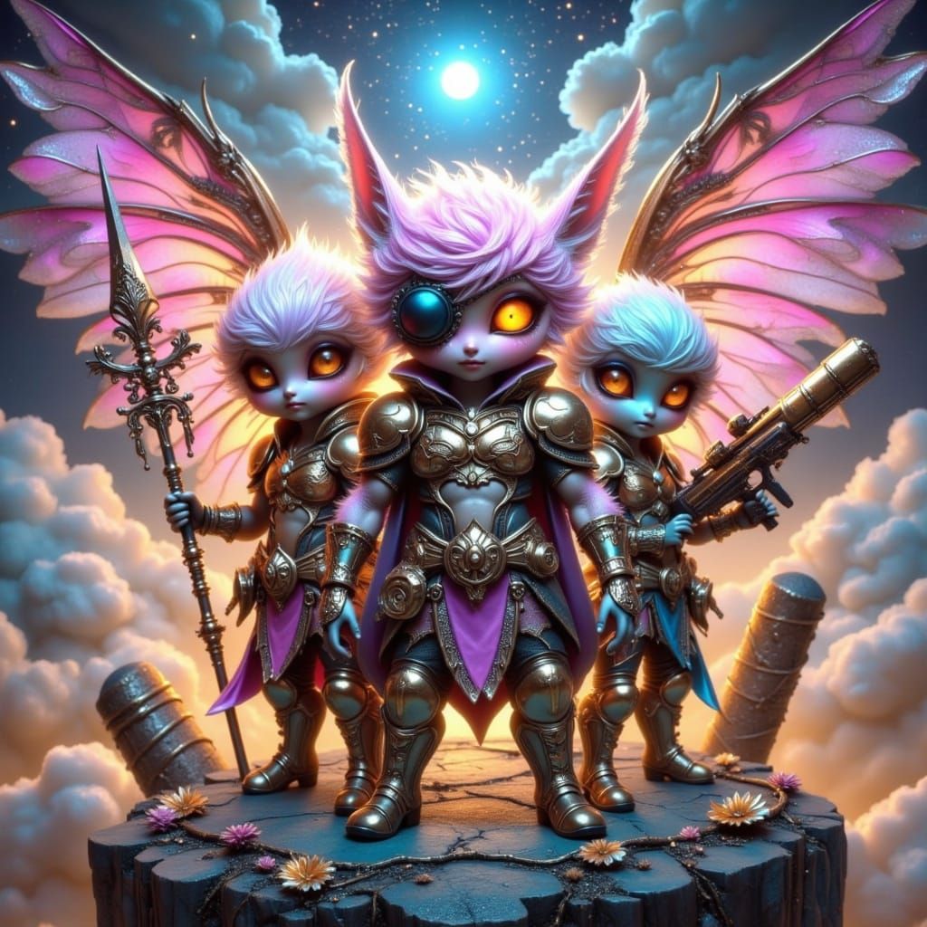 Cute Aliens in Pirate Gear, Holding Spear and Blas... - AI Art