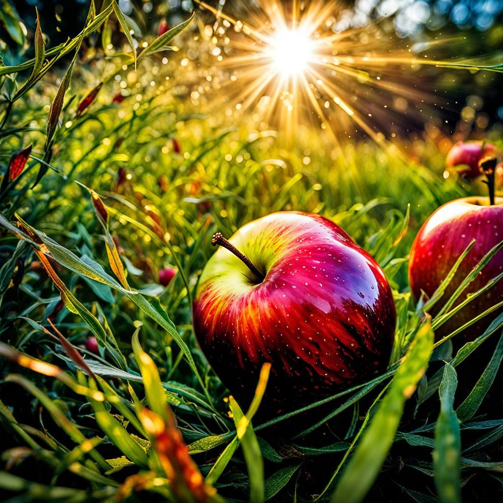 Fallen Apple in Grass - AI Generated Artwork - NightCafe Creator