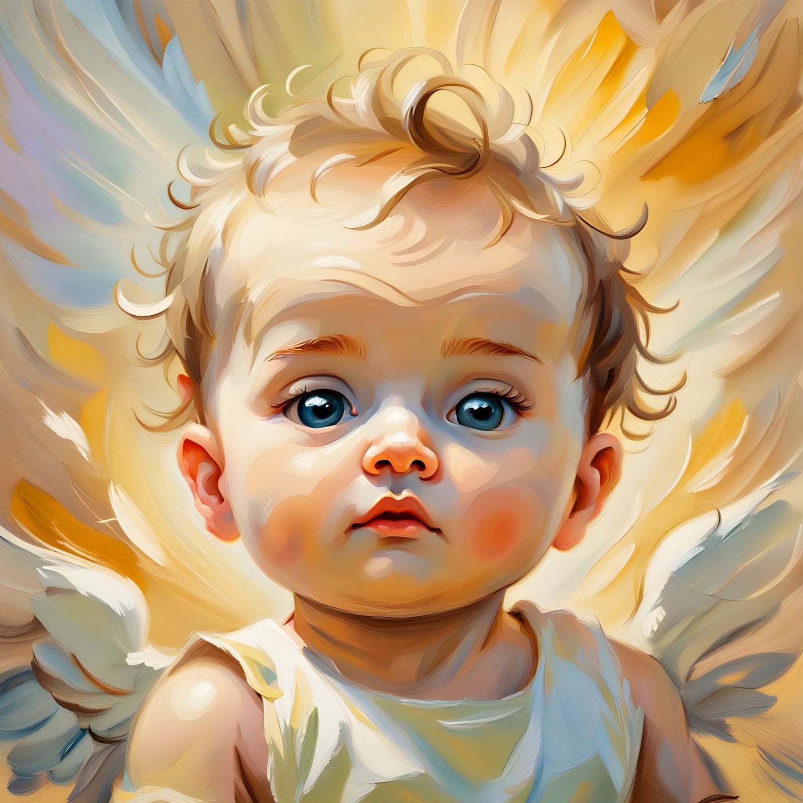 Cherubic Infant in Whimsical Oil Painting - AI Art