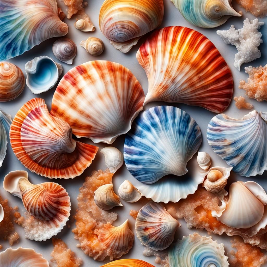 Seashells in Suminagashi, colorful, highly detailed - AI Generated Artwork - NightCafe Creator