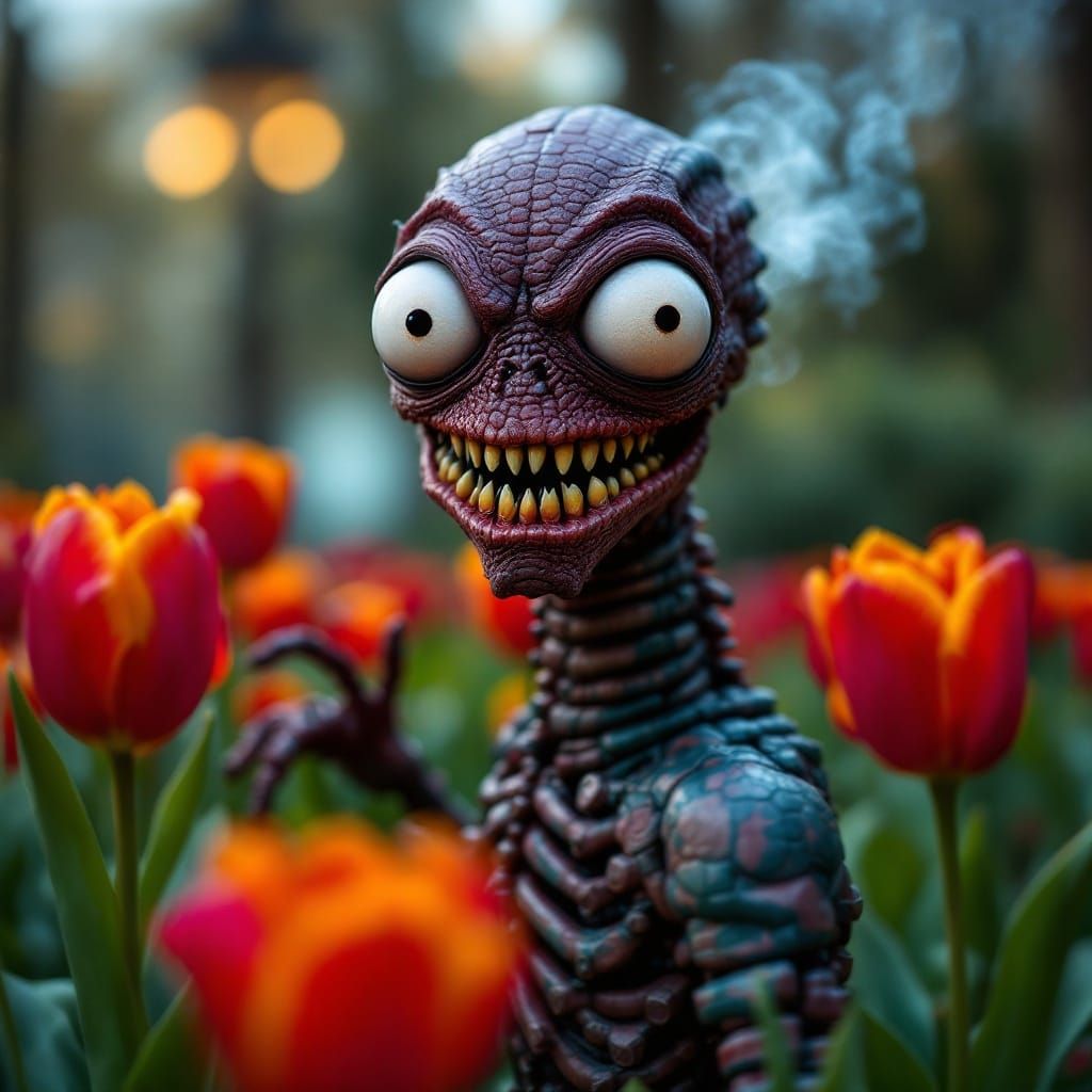 Claymation Critter Smelling The Tulips