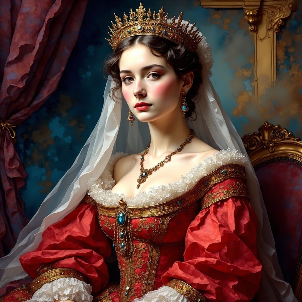 Tsarina Eudoxia Lopukhina in Rich Crimson Gown and... - AI Art
