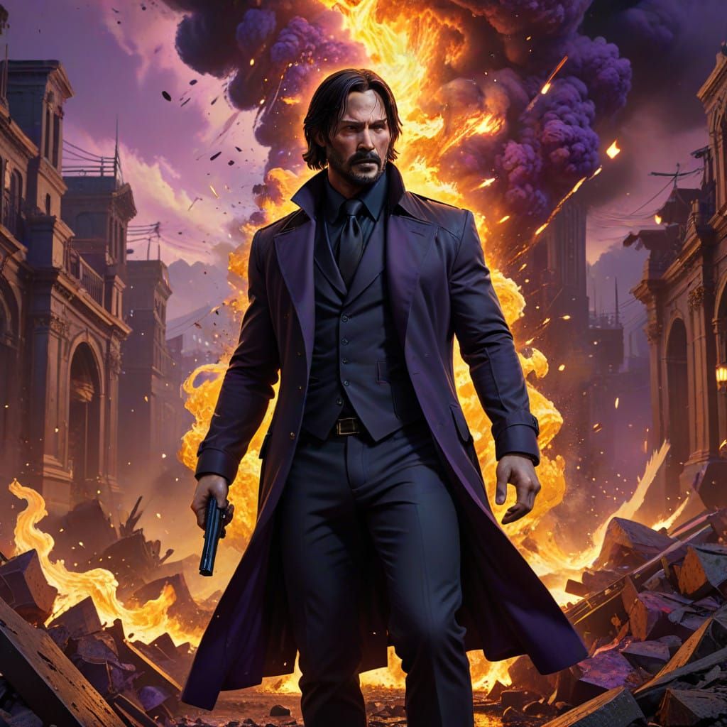 John Wick in Dark Fantasy Trench Coat with Colt Py... - AI Art