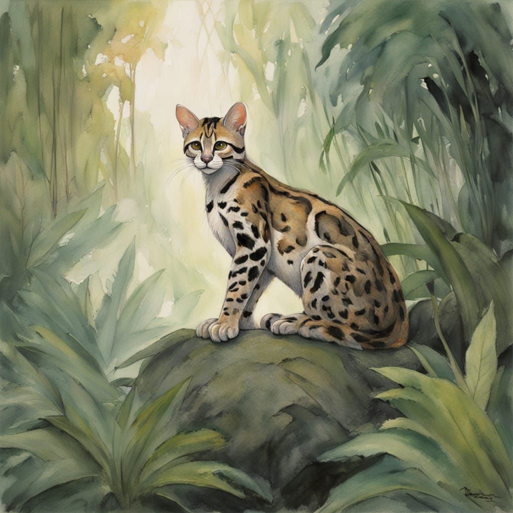 watercolor portrait of a margay - watercolor portrait of a m...