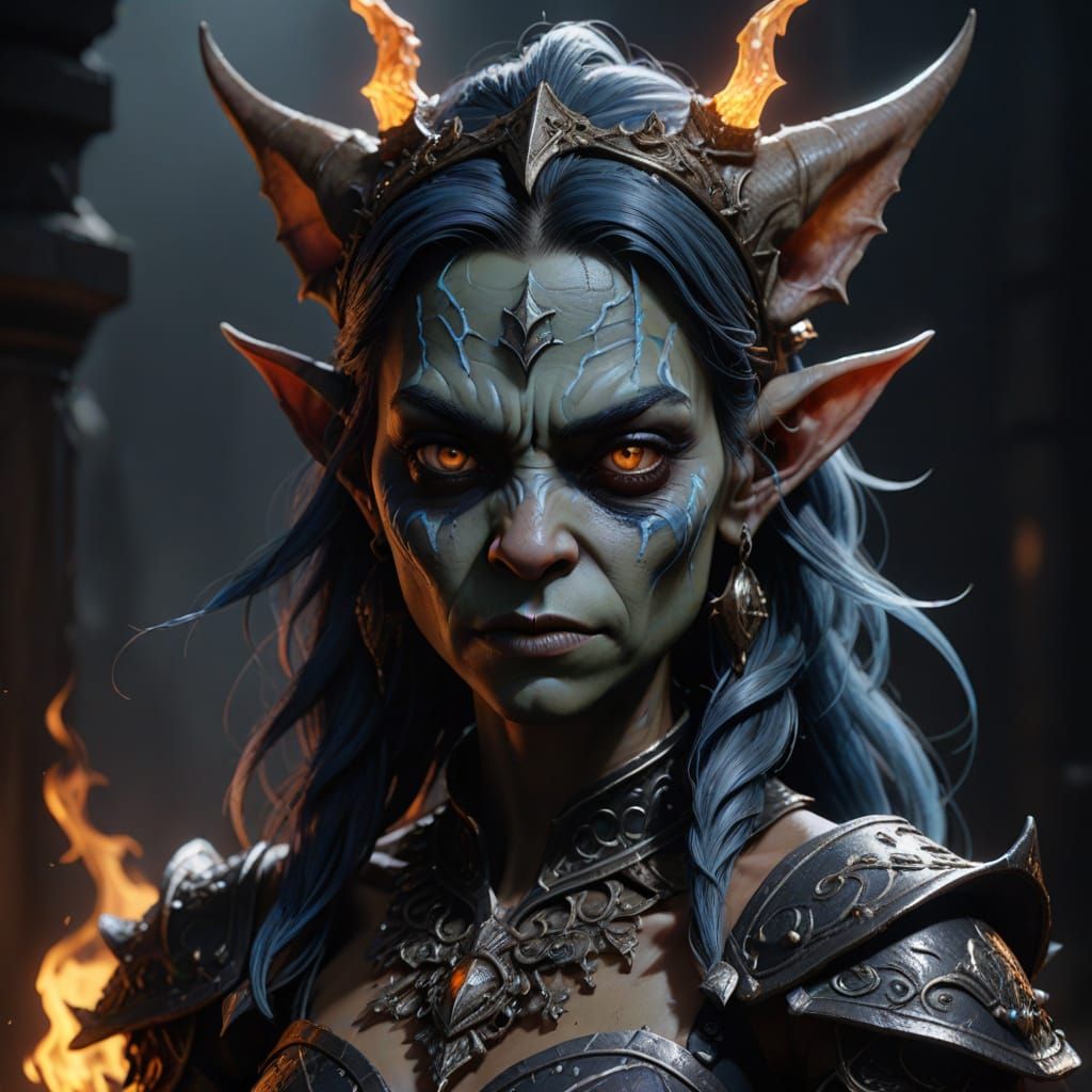 Gothic Goblin Princess in Hellfire Attire, Cinemat... - AI Art