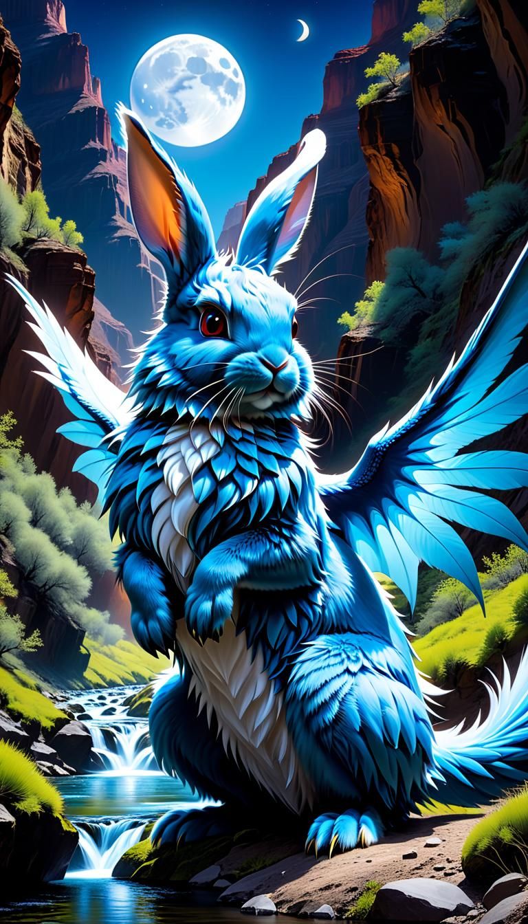 Blue winged bunny-dragon - AI Generated Artwork - NightCafe Creator