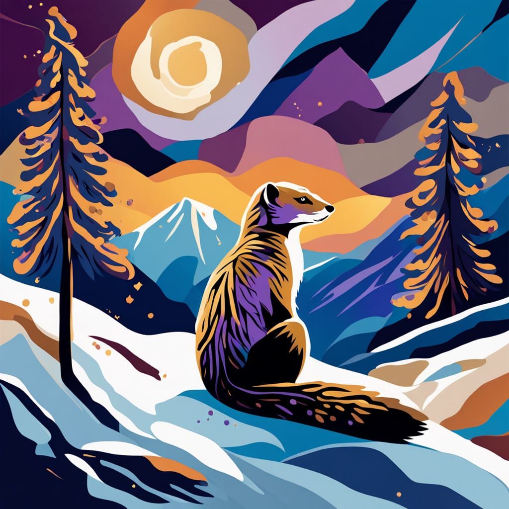 Mongoose Amidst Starry Winter Wonderland in Vibran... - AI Art