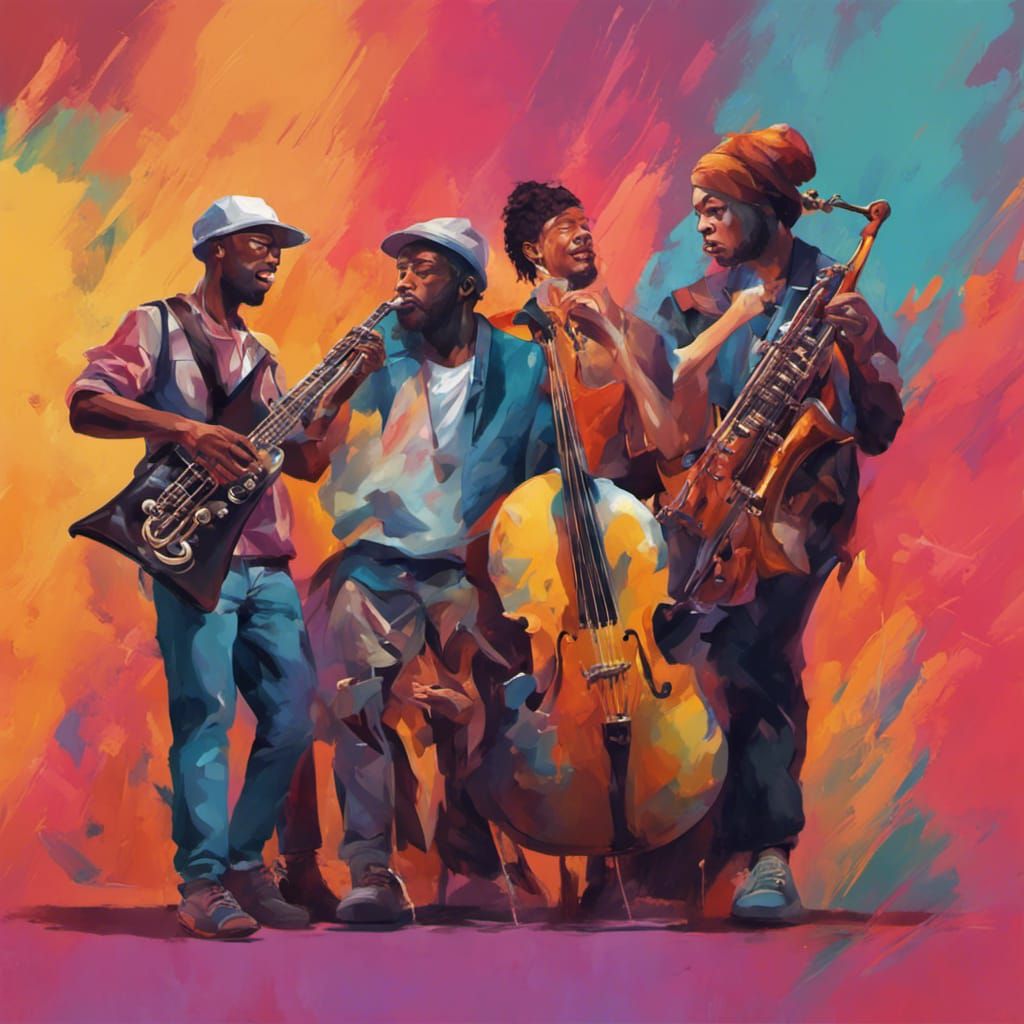 group of musicians different races each playing a type of musical ...