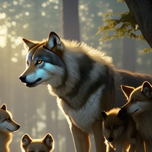 wolf mother and pups, 8k resolution concept art by Greg Rutkowski ...