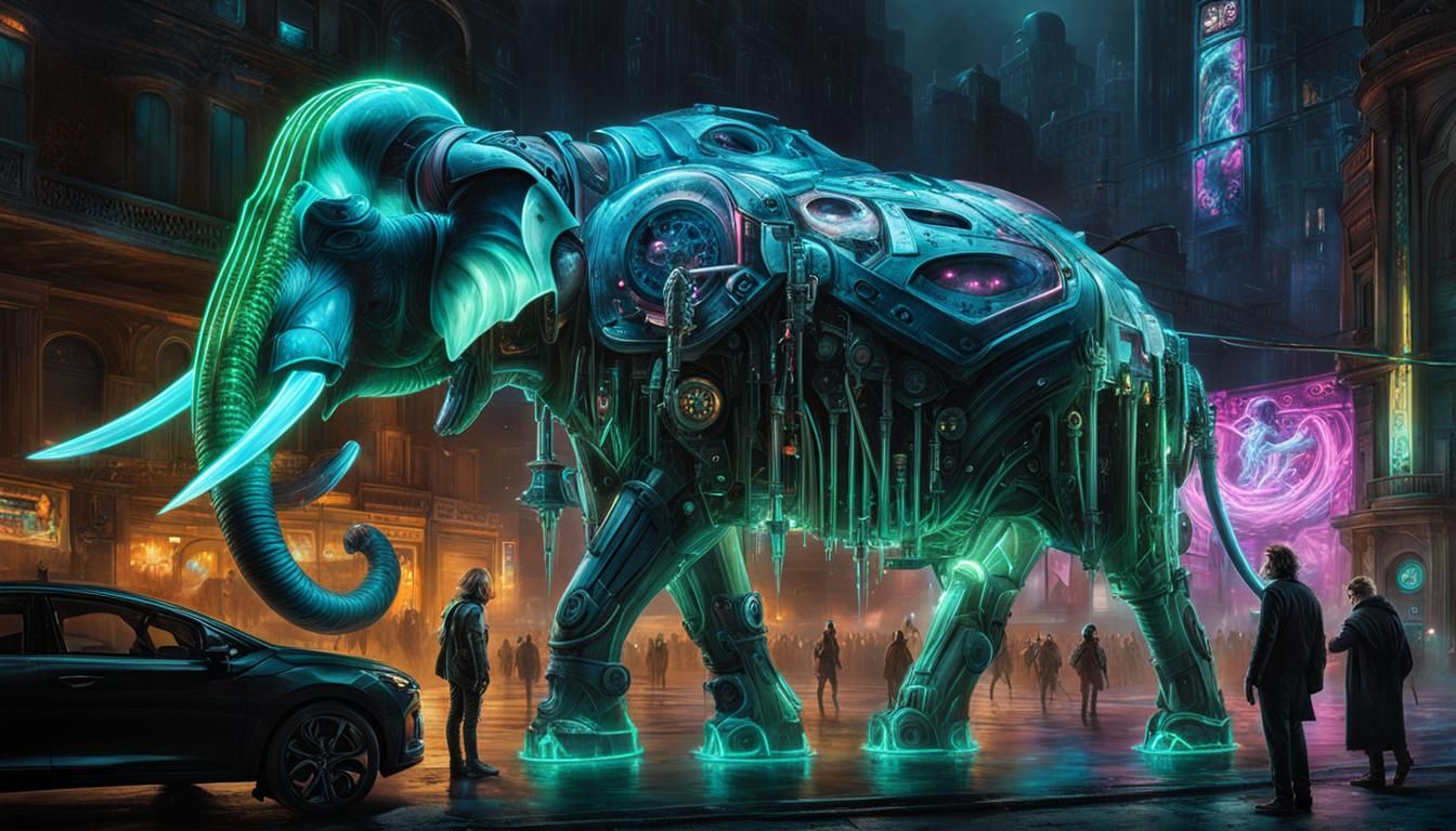 Bioluminescent Mastodon in city - AI Generated Artwork - NightCafe Creator