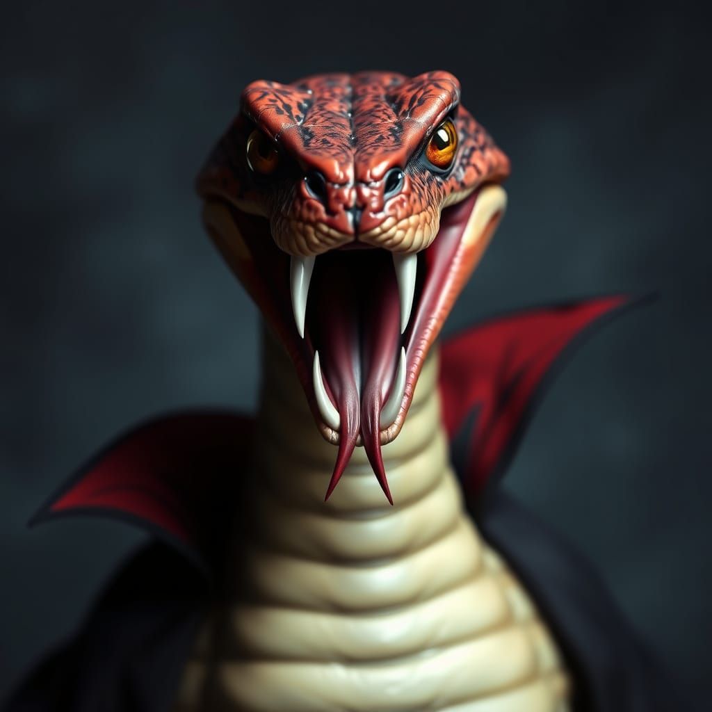 Vampire Snake with Fangs in Costume - AI Art