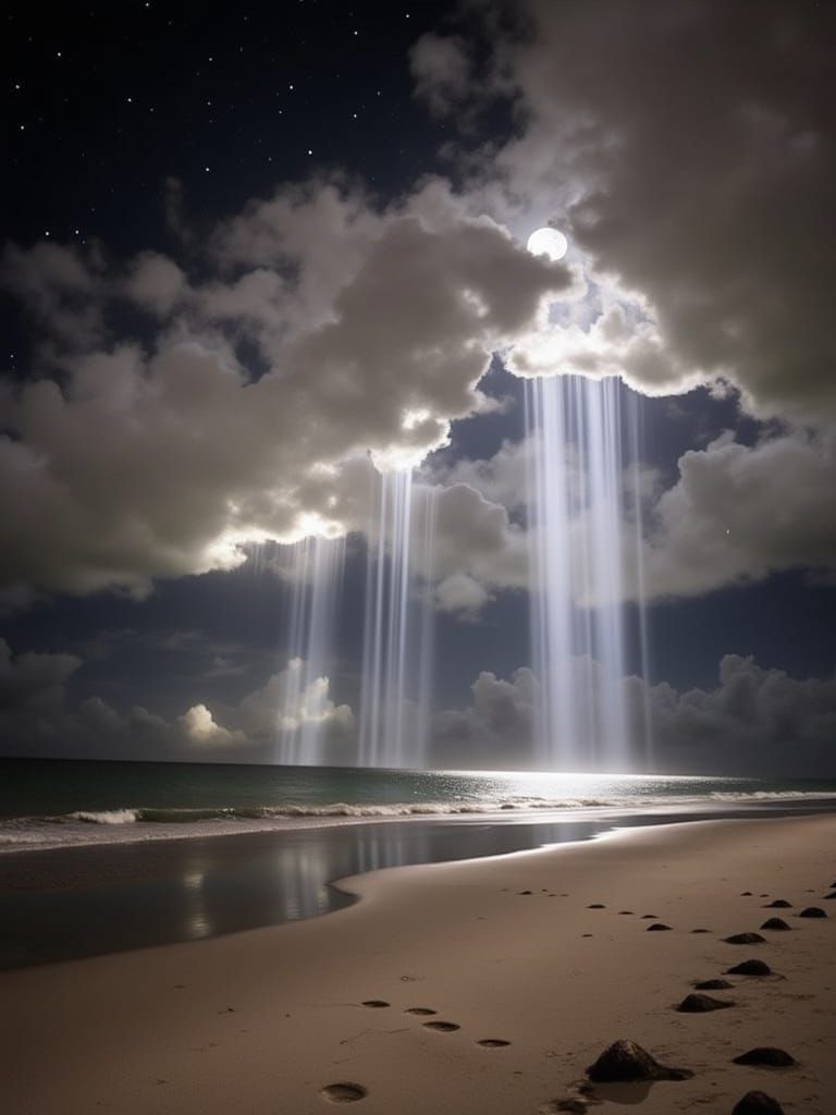 A beautiful night beach - Dramatic Nighttime Beachscape in V...
