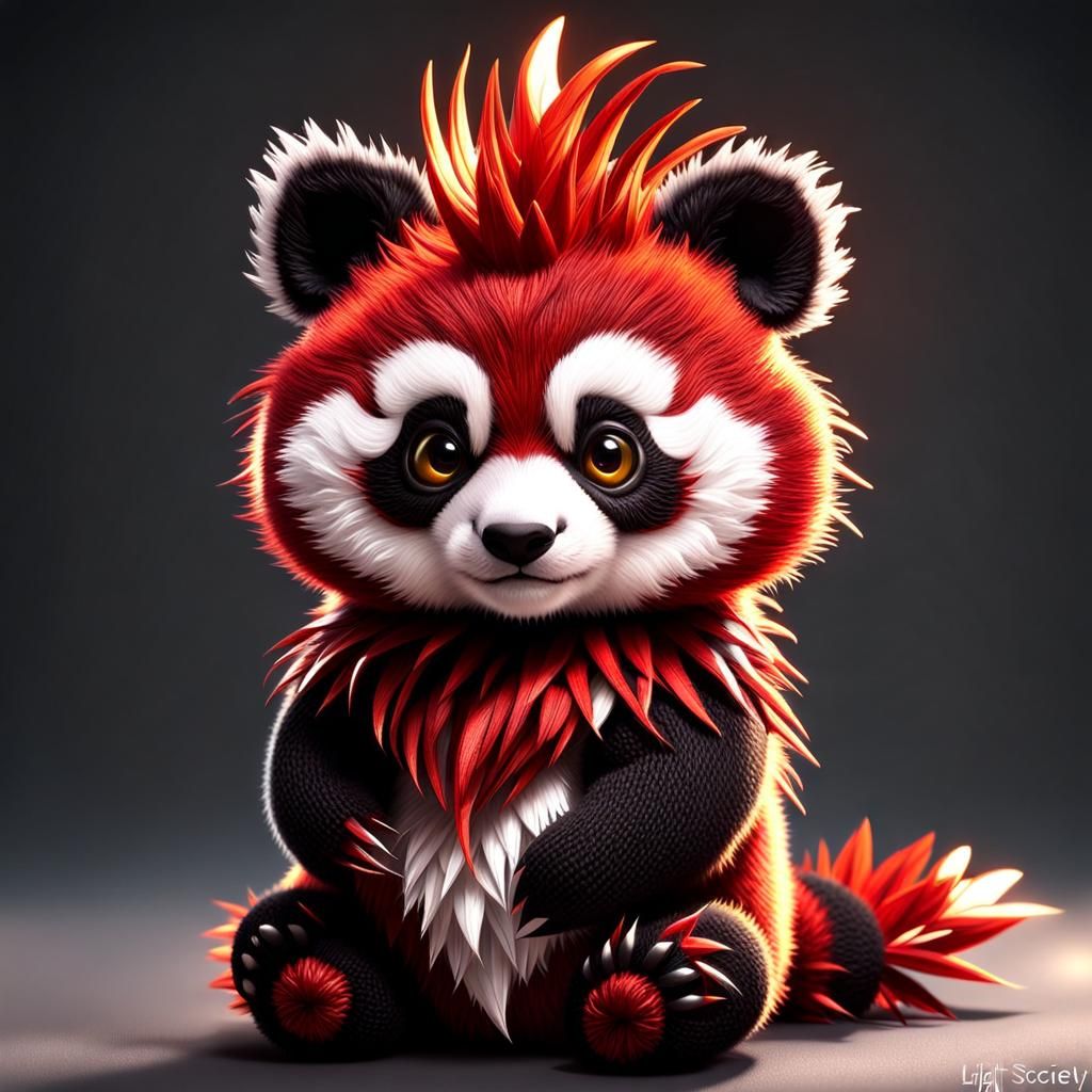 Cute and fluffy tiny red baby panda. knitted yarn. wool. fluffy ...