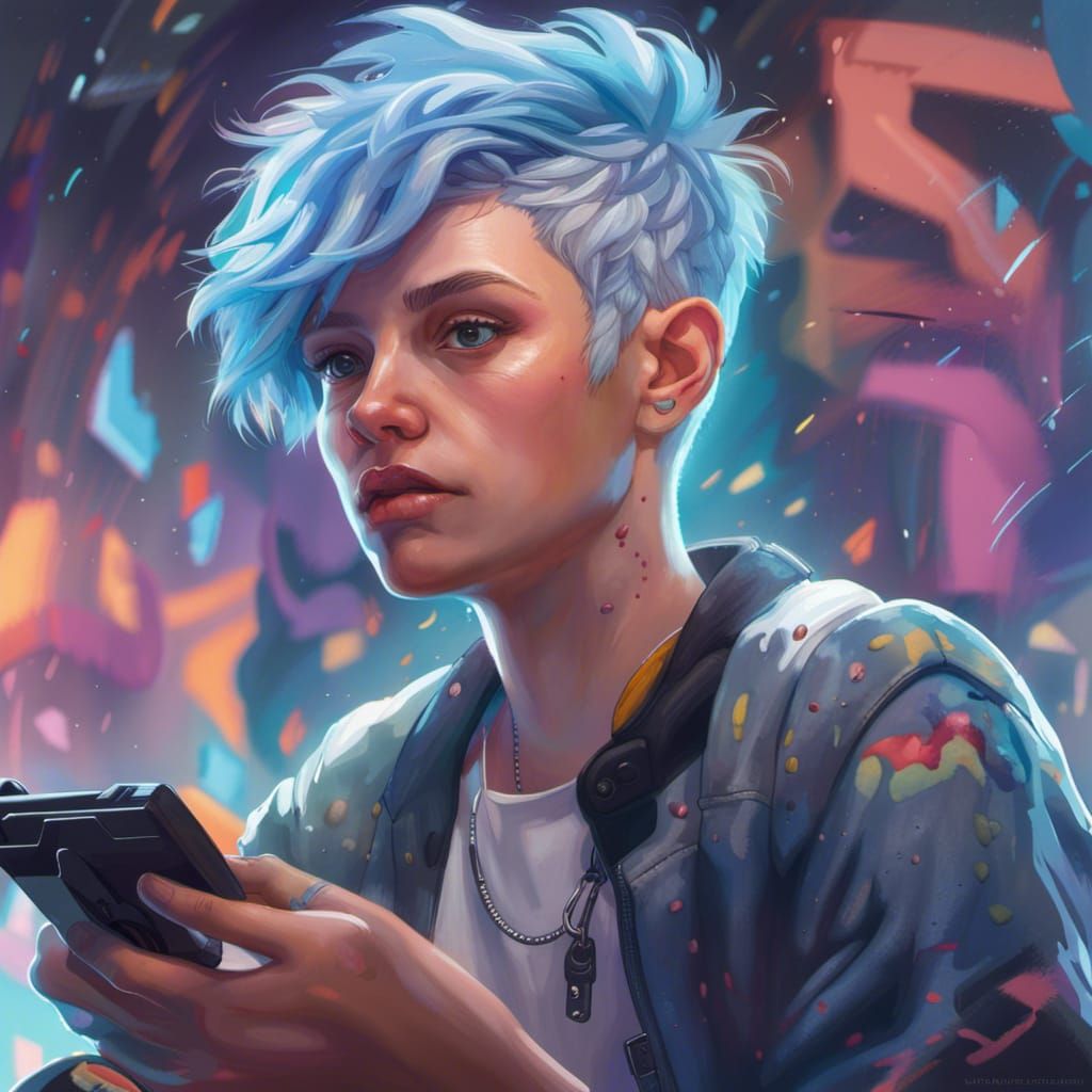 nonbinary person playing video games - AI Generated Artwork - NightCafe Creator