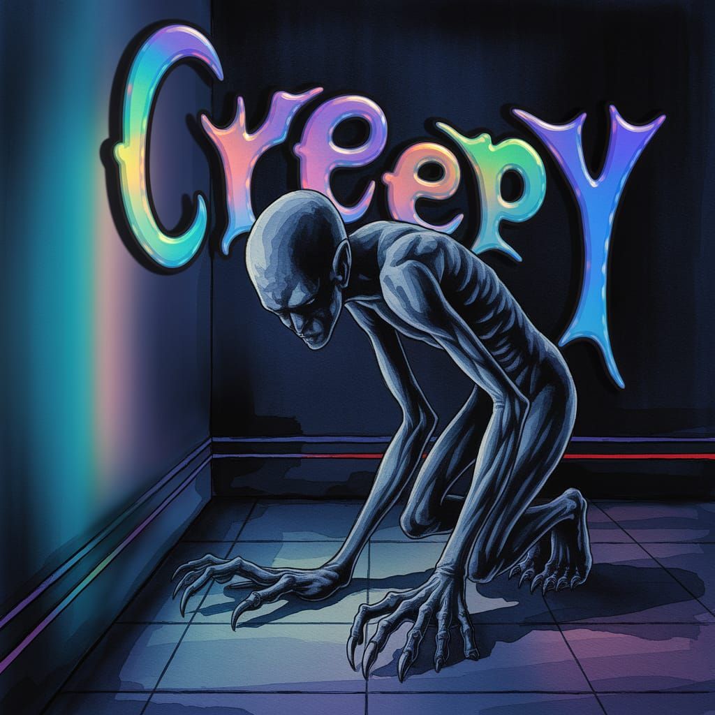 A watercolor painting on parchment paper in a horror style, depicting a ...