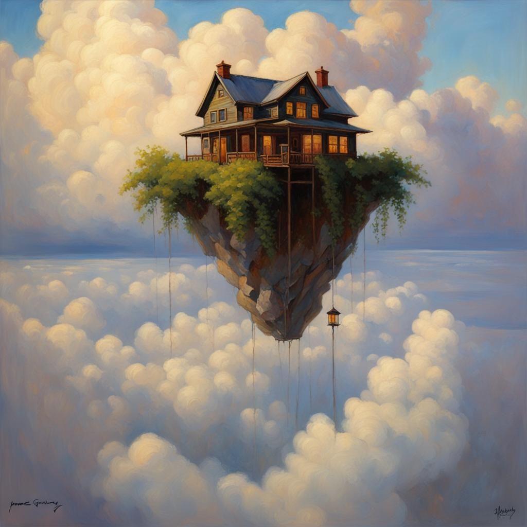 a house that floats above the clouds - AI Generated Artwork - NightCafe Creator