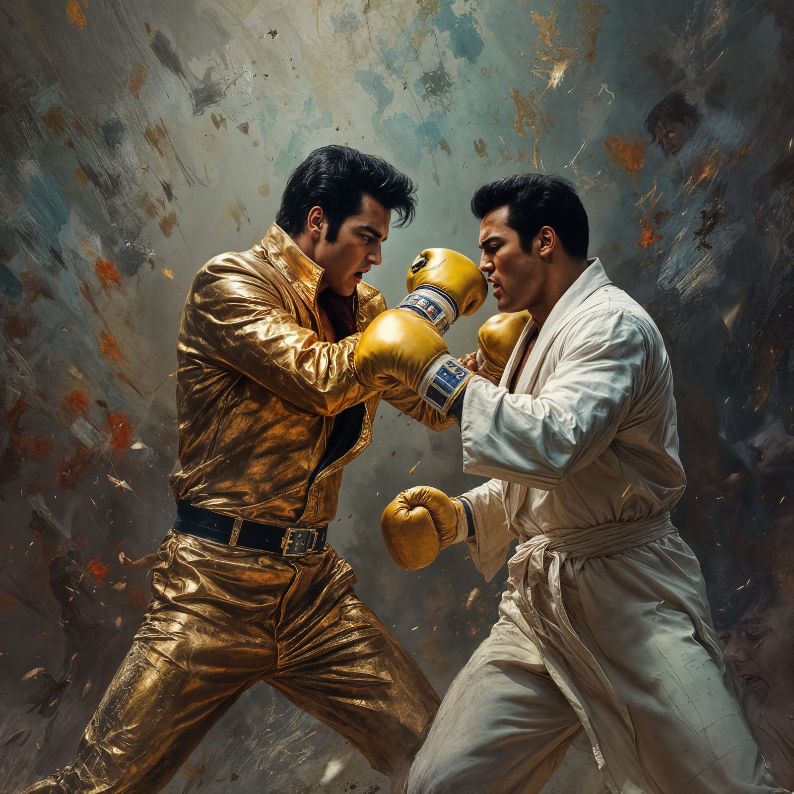 Elvis Defiantly Confronts the Prophet in Brutalist... - AI Art