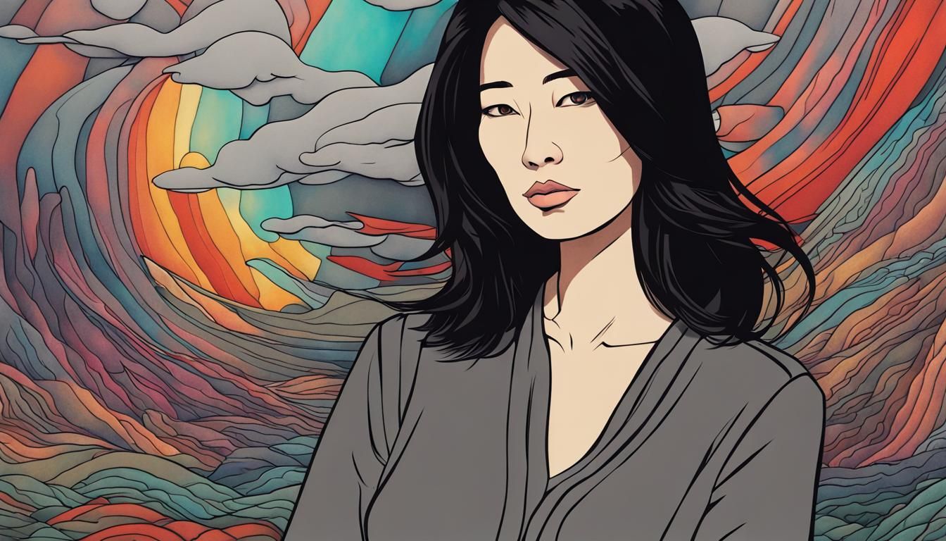 Asian Art - Asian Woman Paints Abstract Landscape in Cel-Sha...