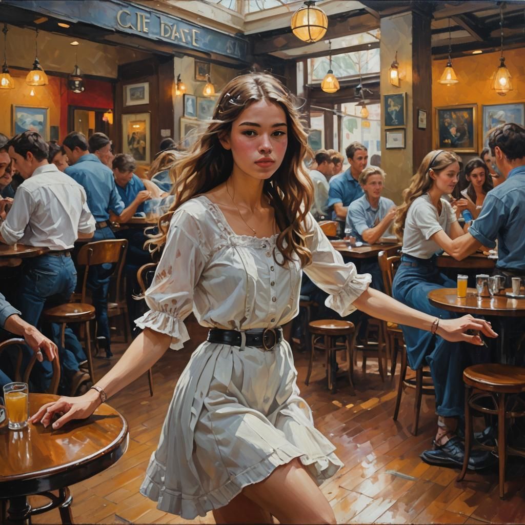Teenager Girl who dance in the cafe - AI Generated Artwork - NightCafe ...