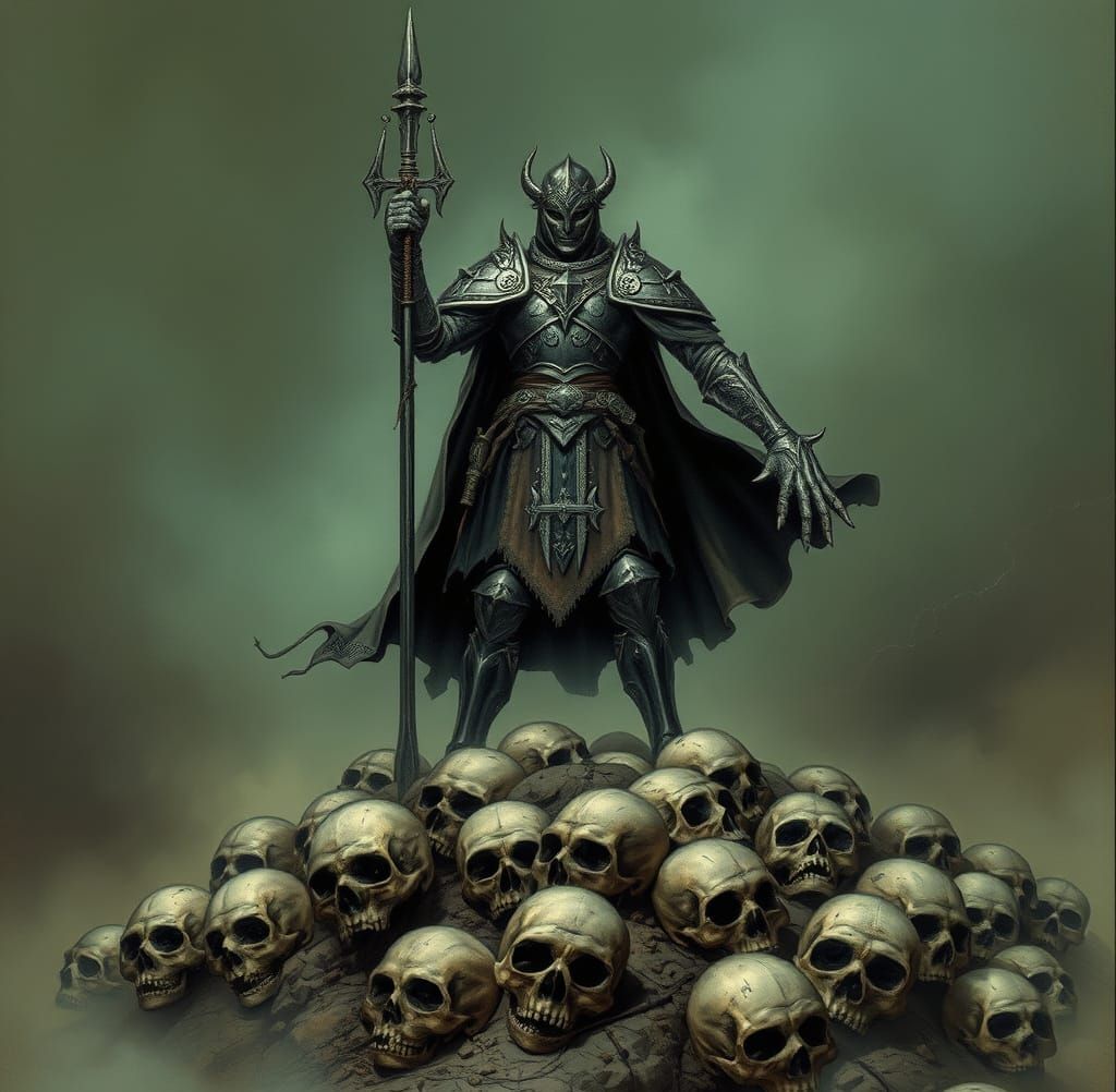Dark Fantasy Conqueror on a Hill of Skulls - AI Art