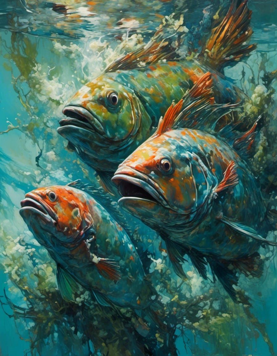 25% PROMPT - THREE FISH PAINTING - AI Generated Artwork - NightCafe Creator